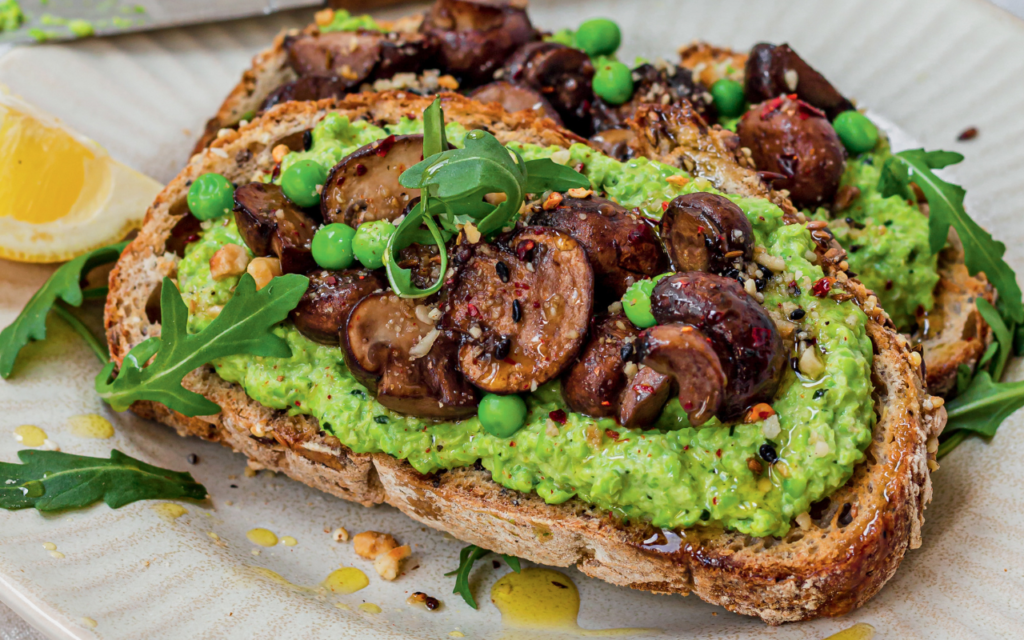 Smashed Peas on Toast with Garlicky Mushrooms | Om Yoga Magazine